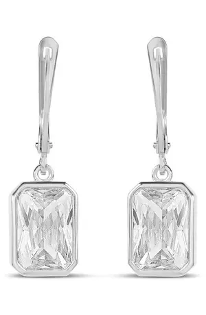 SHYMI Victorian Style Emerald Cut Drop Earrings - Silver