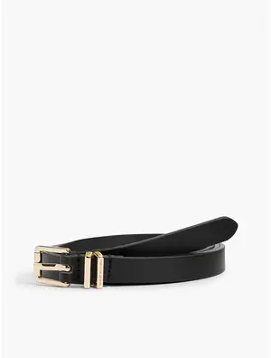 Tommy Hilfiger Square Buckle Slim Leather Belt - Black