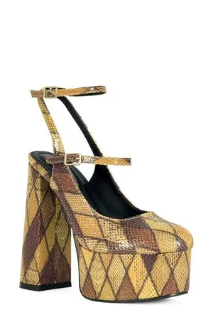 AZALEA WANG Juliara Snake Embossed Platform Mary Jane Pump