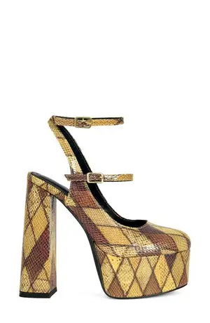 AZALEA WANG Juliara Snake Embossed Platform Mary Jane Pump