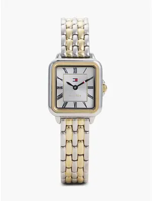Tommy Hilfiger Two-tone Stainless Steel Rectangular Dress Watch - Silver White