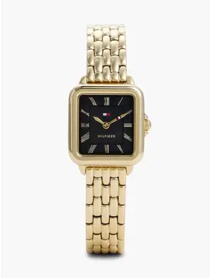Tommy Hilfiger Rectangular Dial Dress Watch With Solid Link Bracelet - Black