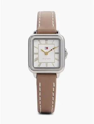 Tommy Hilfiger Leather Strap Dress Watch - White