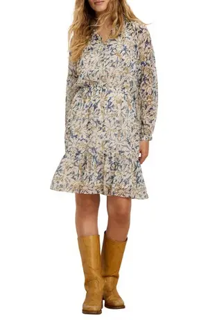 NIC+ZOE Bloomsbury Long Sleeve Chiffon Dress - Neutral Multi