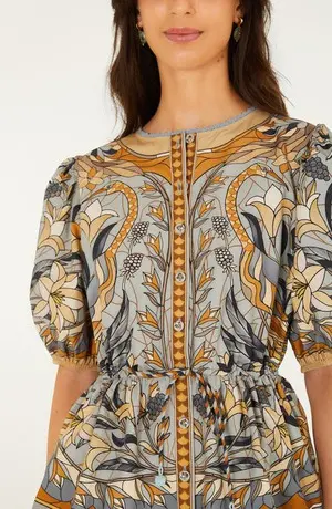 Farm Rio Stained Glass Beauty Half Placket Cotton Top