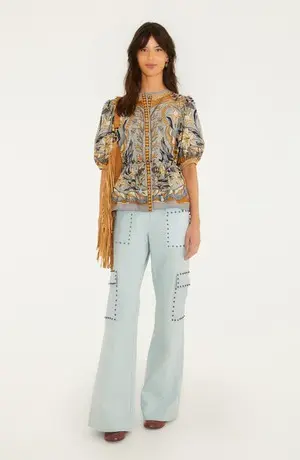 Farm Rio Stained Glass Beauty Half Placket Cotton Top