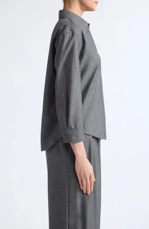 JIL SANDER Pinstriped Wool Cropped Boxy Shirt - Koala