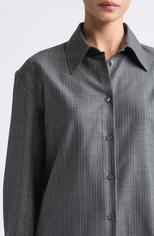 JIL SANDER Pinstriped Wool Cropped Boxy Shirt - Koala