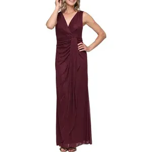 Alex Evenings Sleeveless Glitter Mesh Gown - Fig