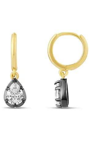 SHYMI Prong Set Pear Drop Hoop Earrings - Gold/black