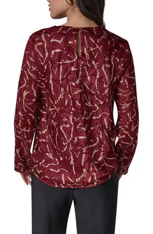 Donna Karan New York Printed Cowl Neck Burnout Top
