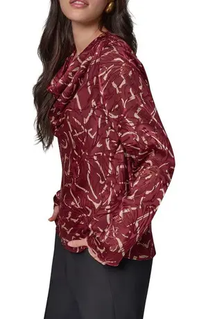 Donna Karan New York Printed Cowl Neck Burnout Top