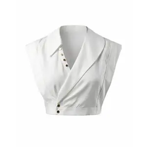 TEQUMAH Laia Sleeveless Top With Wide Lapel And Asymmetrical Placket