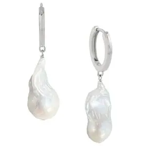 ASTOR & ORION Baroque Pearl Hoop Earrings In Sterling - Silver/white