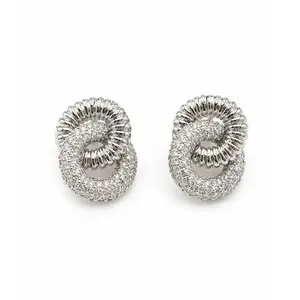 NUVV COLLECTION Modern Double Loop Crystal Stud Earrings