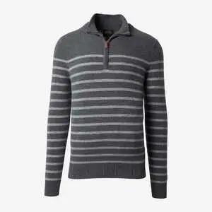 Allen Edmonds Cashmere Quarter-zip Sweater With Leather Pull Tab - Grey Stripe