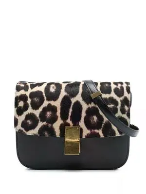 Celine 2012 Medium Calfskin And Leopard Print Pony Hair Classic Box Crossbody Bag - Black