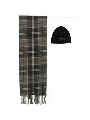 BARBOUR INTERNATIONAL Sweeper Tartan-pattern Scarf And Beanie Hat Set - Grey