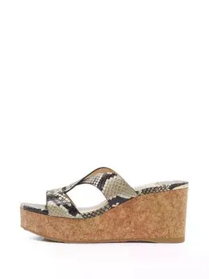 JIMMY CHOO Python Embossed Wedge Sandals - Grey