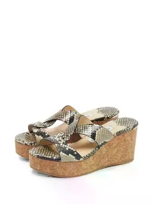 JIMMY CHOO Python Embossed Wedge Sandals - Grey