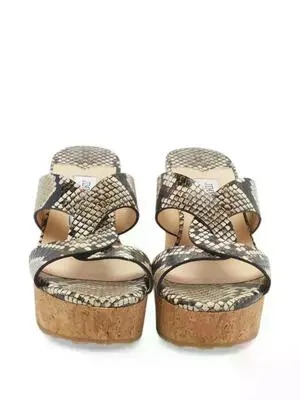 JIMMY CHOO Python Embossed Wedge Sandals - Grey