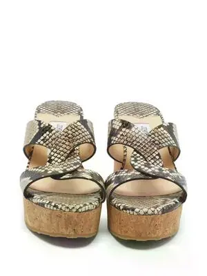 JIMMY CHOO Python Embossed Wedge Sandals - Grey