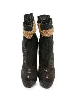Saint Laurent Textured Shearling Trim Stiletto Ankle Boots