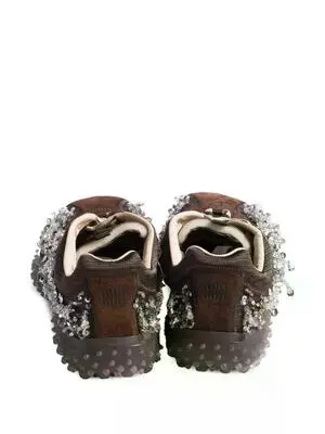 Miu Miu Bubble Embroidered Technical Fabric And Suede Sneakers - Brown