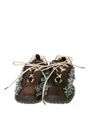 Miu Miu Bubble Embroidered Technical Fabric And Suede Sneakers - Brown