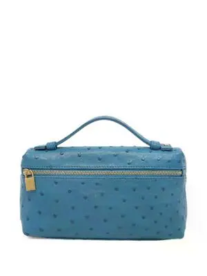 Loro Piana Loro Piana Blue Ostrich Leather Pouch With Gold-Tone Hardware Blue