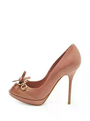 Dior Patent Leather Bow Peep-toe Pumps