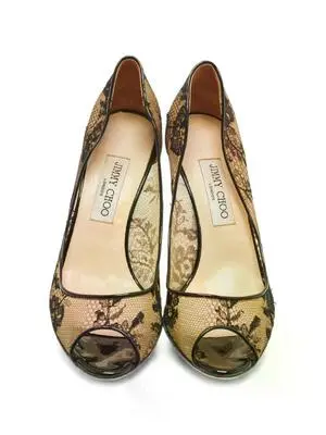 JIMMY CHOO Luna Lace-appliqué Peep-toe Pumps