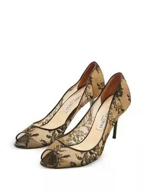 JIMMY CHOO Luna Lace-appliqué Peep-toe Pumps - Black