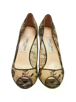 JIMMY CHOO Luna Lace-appliqué Peep-toe Pumps - Black
