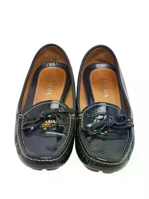 Prada Patent Leather Tie Detail Driver Shoes