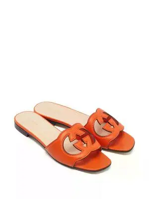 Gucci Leather Interlocking Gg Cut-out Flat Sandals - Orange