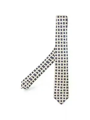 Kiton Kiton Geometric Print Silk-Blend Neck Tie Neutrals