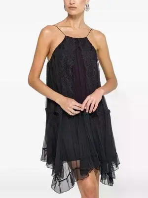 NISSA Lace Applique Silk Dress