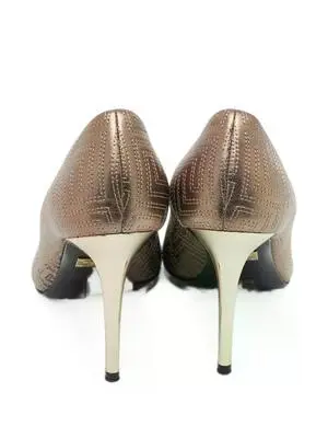 Versace Peep-toe Pumps With -tone Greca-pattern Detailing