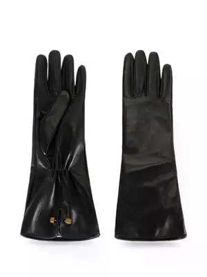 Elisabetta Franchi Nappa Leather Gloves With Golden Metal Piercing Detail - Black