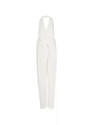 Ronny Kobo Rex Halterneck Pleated Jumpsuit - White