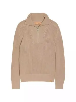 NOW YOU LIVE Beige High Neck Half-zip Sweater