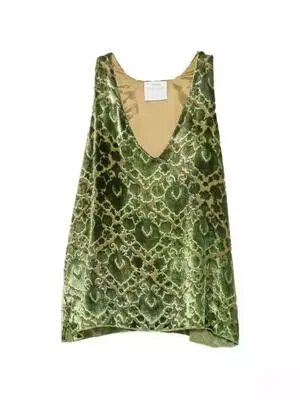 FORTE_FORTE Damask-pattern Velvet Top
