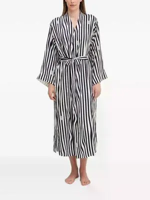 Dkny Striped Logo-print Robe - White