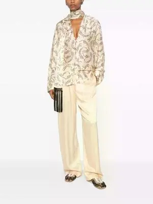 FORTE_FORTE Leopard Print Fringed Scarf Shirt