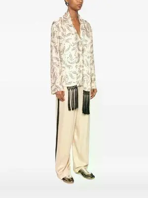 FORTE_FORTE Leopard Print Fringed Scarf Shirt