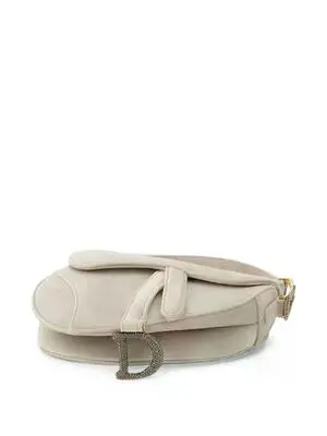 Dior Mini Velvet Crystal Embellished Hardware Saddle Bag Satchel - Grey