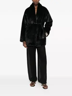 FORTE_FORTE Chevron-patterned Belted Coat