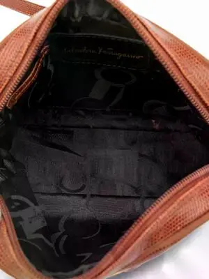 FERRAGAMO 1990 Lizard Embossed Leather Vara Crossbody Bag