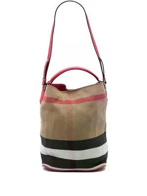 Burberry 2000-2017 Medium Mega Check Canvas Ashby Bucket Bag Satchel - Brown